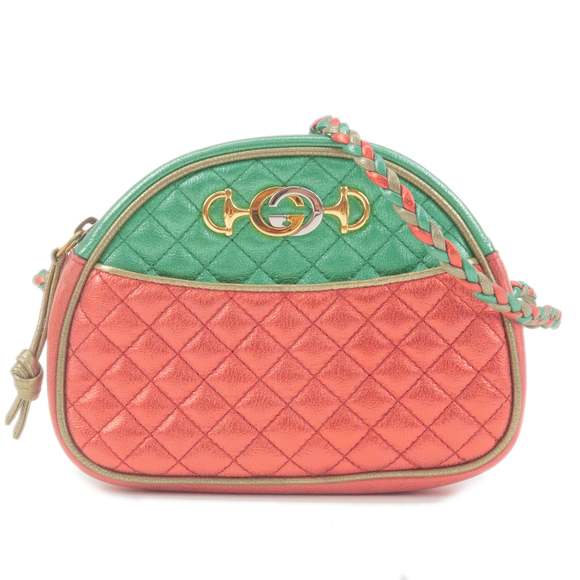 Gucci | Bags | Gucci Laminate Quilting Leather Shoulder Bag Green Red ...